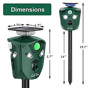 Lulu Home Ultrasonic Animal Repeller, Outdoor Weatherproof Solar Powered PIR Repellent with Motion Activated Flashing LED Light, Repel Dogs, Squirrels, Raccoon, Rabbit, Deer & More