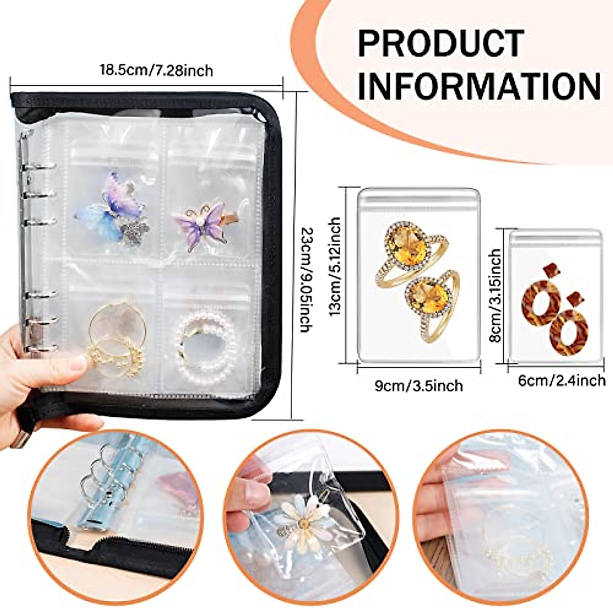Transparent Jewelry Storage Book Earring Organizer, Jewelry Organizer Travel Earring Case Album Jewelry Container Jewelry Bags, Make Jewelry Organized and Prevent Oxidation(70 Grids+60 Zipper Bags)