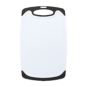 KUFUNG Kitchen Kids Cutting Board - Juice Grooves with Easy-Grip Handles, Non-Porous, Dishwasher Safe (S, Black)