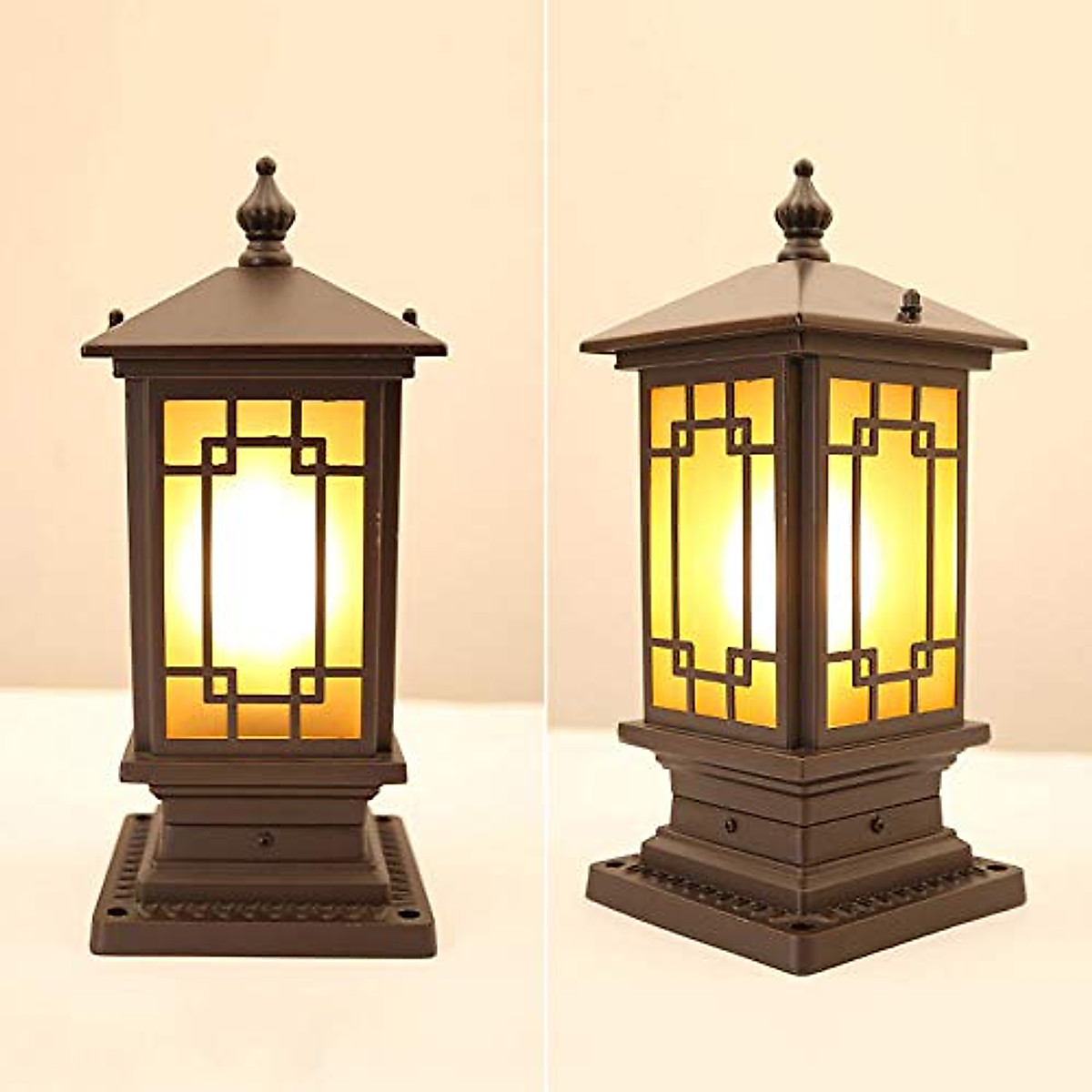 SZHANG Chinese Style Outdoor Waterproof IP65 Courtyard Lighting Fixtures Terrace Lights Gate Pillar Lights Creativity Fences Home Landscape Garden Outdoor Villa Pillar Lights Mains Wiring Type