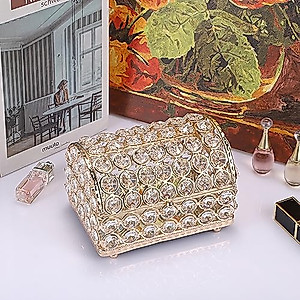 Hipiwe Crystal Jewelry Box Large Gold Treasure Chest Box with Lid Mirrored Trinket Organizer Keepsakes Box Earrings Rings Holder Decorative Jewelry Box Christmas Birthday Gift for Women Girls