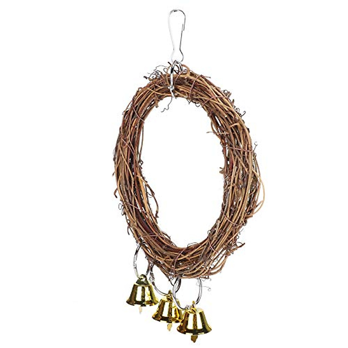 2Pcs Parrots Swing with Bells, Natural Rattan Bird Swing Perches Toy Parrot Toy for Parrot Budgie Parakeet Cockatiels Conure