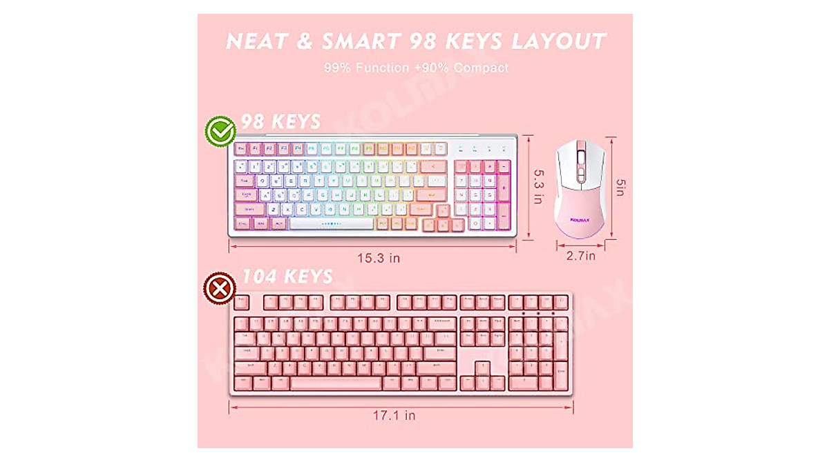 KOLMAX CK98 Wireless Gaming Keyboard & Mouse Combo | RGB & 98 Keys