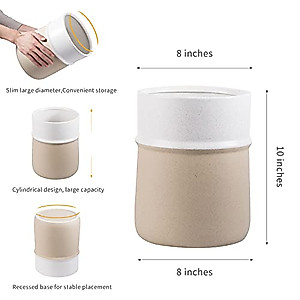 Decorative Round Small Trash Can Wastebasket, Garbage Container Bin for Bathrooms, Powder Rooms, Kitchens, Home Offices - Sand Glaze Non-Slip Design,Beige