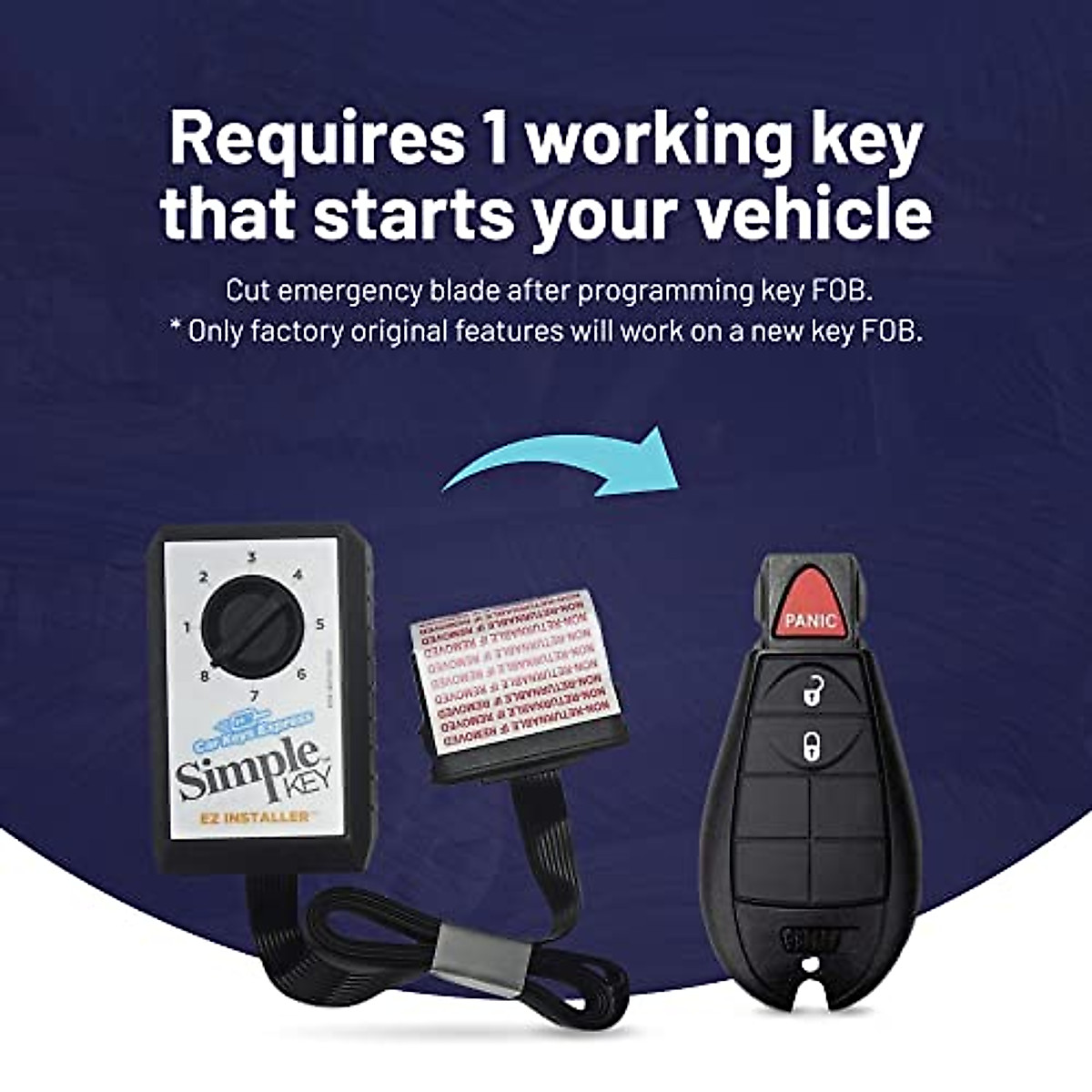 Simple Key, Key Fob and Key Programmer with Interchangeable 3 & 4 Button Keypads, Key Replacement Kit, Simple Key Programmer for Car Remote Start and Keyless Entry