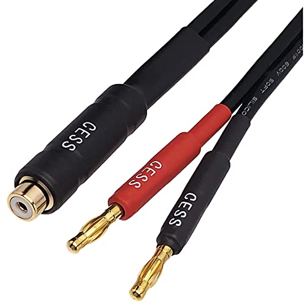 CESS-023-6i Banana Plugs to RCA Cable 6-inch, Phono Banana Speaker Cable, 2 Pack