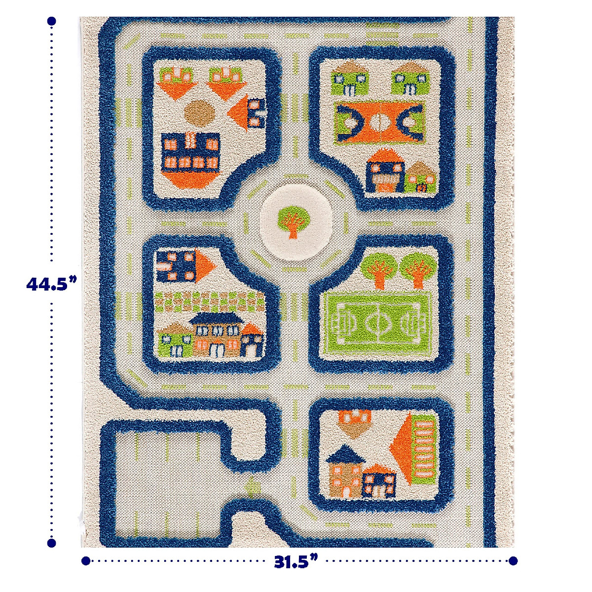 IVI Thick 3D Childrens Play Mat & Rug in A Colorful Town Design for Kids with Soccer Field, Car Park & Roads, Blue, 32 x 45 inches