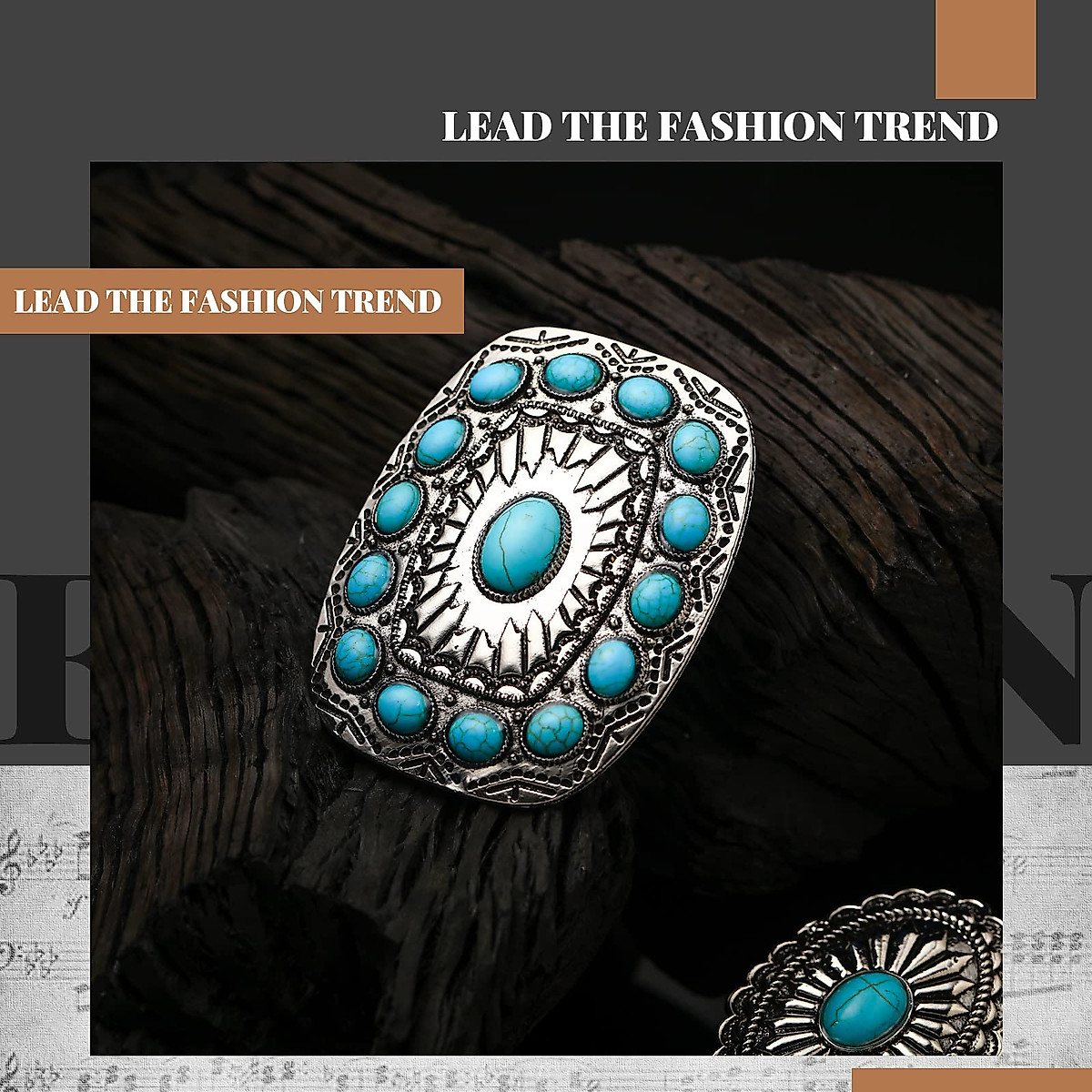 XunYee 2 Pcs Turquoise Belt Buckle Vintage Western Buckles Cowboy Cowgirl Turquoise Jewelry Western for Ladies Girls Women