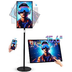 PWR4GTR 15.6 Inch Digital Signage Capacitive Multi-Touch Screen Advertising Display with Adjustable Metal Stand Android 11 Commercial LCD Monitor with Auto Play, Wireless Screen Mirroring, 4+64GB