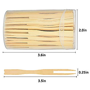 Bamboo Forks 3.5 Inches Disposable Mini Food Picks Double Prong Fruit Cocktail Forks Blunt-end Forks for Appetizer, Cocktail, Fruit, Pastry, Dessert (110 Pcs)