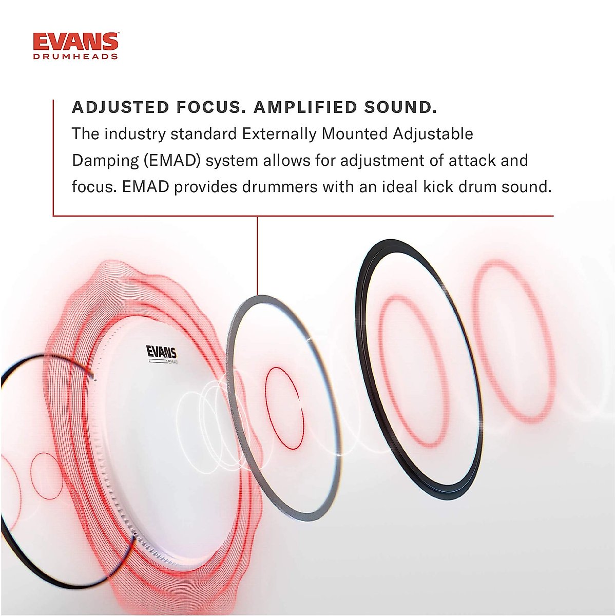 Evans EMAD System Pack, 22” (2pc) – Includes Batter Bass Drumhead and Resonant Drumhead -Externally Mounted Adjustable Damping System Allows Player to Adjust Attack and Focus Without Removing Drumhead