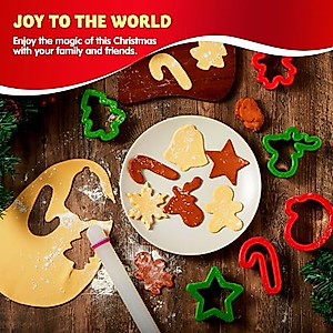 JOYIN 13 Pcs Stainless Steel Christmas Cookie Cutters with Comfort Grip 3.5í plus a Rolling Pin for Large Holiday Cookies, Snowflake Cookies, Gingerbread Man Cookies, Christmas Party and Baking Gift