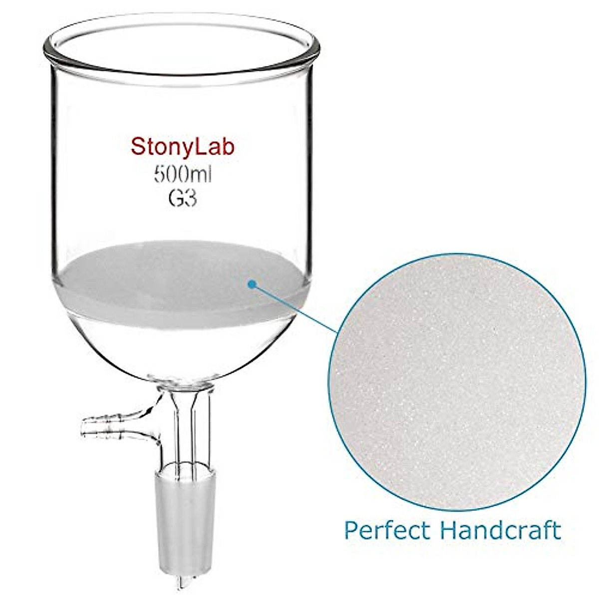 StonyLab Borosilicate Glass Buchner Filtering Funnel with Fine Frit(G3), 94mm Inner Diameter, 100mm Depth, with 24/40 Standard Taper Inner Joint and Vacuum Serrated Tubulation, 500ml