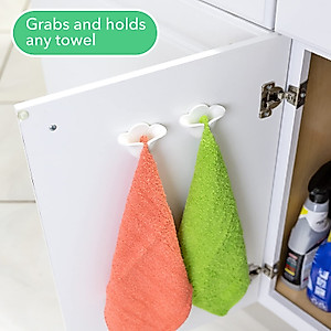 HandyCute Towel Grabber Hook, Flower-Shaped Towel Holder, Self Adhesive Towel Hanger for Kitchen and Bathroom (3 Pieces) (Black)