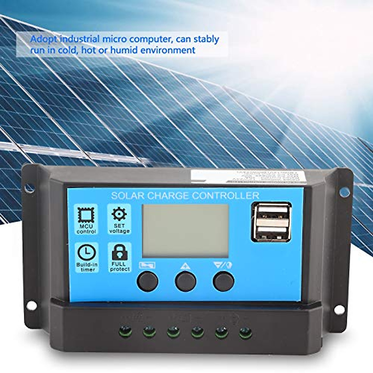 Akozon Solar Panel Controller, Solar Charger Controller Intelligent Panel Battery Regulator PWM 12V 24V Dual USB (YJSS-10A)