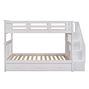 Harper & Bright Designs Twin Over Twin Bunk Bed with Stairs and Drawers, Solid Wood Stairway Bunk Bed with Storage for Kids Teens Adults, Bedroom, Dorm - White