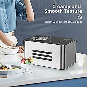 Ice Cream Maker, UKKISO 1.5 Quart Automatic Electronic Gelato Maker with 4 Operation Modes, Built-In Compressor, Portable Homemade Dessert Maker with Spoon, Ice Cream Machine for Home