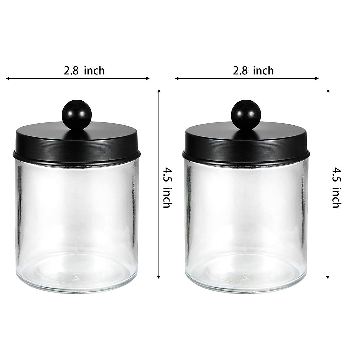 Apothecary Jars Bathroom Storage Organizer - Cute Qtip Dispenser Holder Vanity Canister Jar Glass with Lid for Cotton Swabs,Rounds,Bath Salts,Makeup Sponges,Hair Accessories/Black（2 PACK）