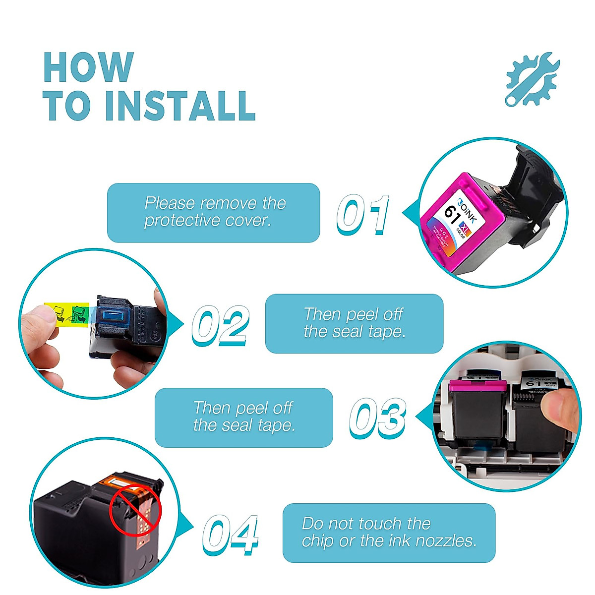 Printer Ink 61 61xl 61 XL Replacement for HP Ink 61 HP 61 Ink Cartridge Combo Pack Printer Ink HP 61 HP Envy 4500 5530 Printer Ink Cartridges (1 Black, 1 Tri-Color, 2 Pack)