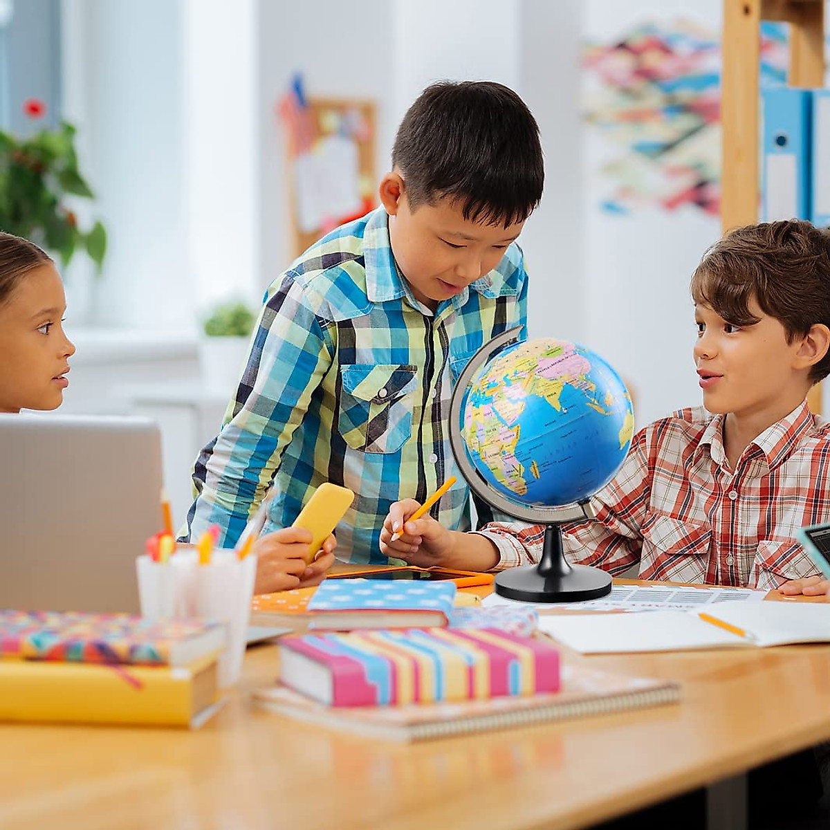 World Globe for Kids Learning - 7.5 inch World Interactive Globe for Children with Stand for Educational Geography, Spinning Earth Globe Map Decorative Kids Room Classroom, Desk, Office & Home