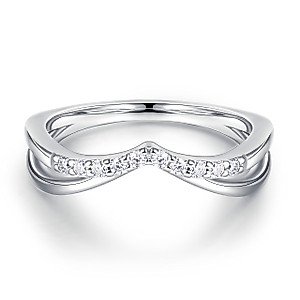 MOOSEA Moissanite Wedding Band for Women, D Color VVS1 Clarity Lab Created Diamond Stackable Rings 14K White Gold Vermeil Double Contour Moissanite Rings for Women Promise Rings for Her