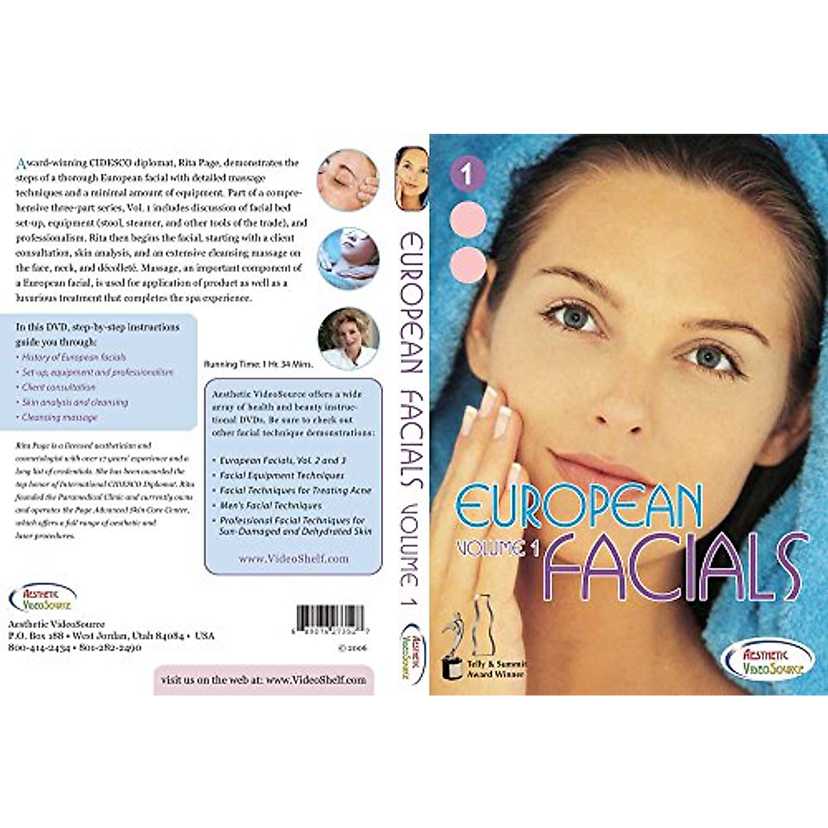 European Facials Volume 1 DVD - Great Video for Medical & Master Esthetician. Learn About Esthetician Supplies, Equipment (Table / Bed Setup, Steamer, Magnifying Lamp), Skin Analysis. Learn Skin Care Cleansing Treatments & Facial Massage. (1 Hr. 34 Mins.)