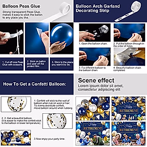 Retirement Party Decorations Include Navy Blue Confetti Balloons Set Happy Retirement Party Photography Backdrop Banner for Men Women Retirement Party Supplies Decor(Navy Blue and Gold)