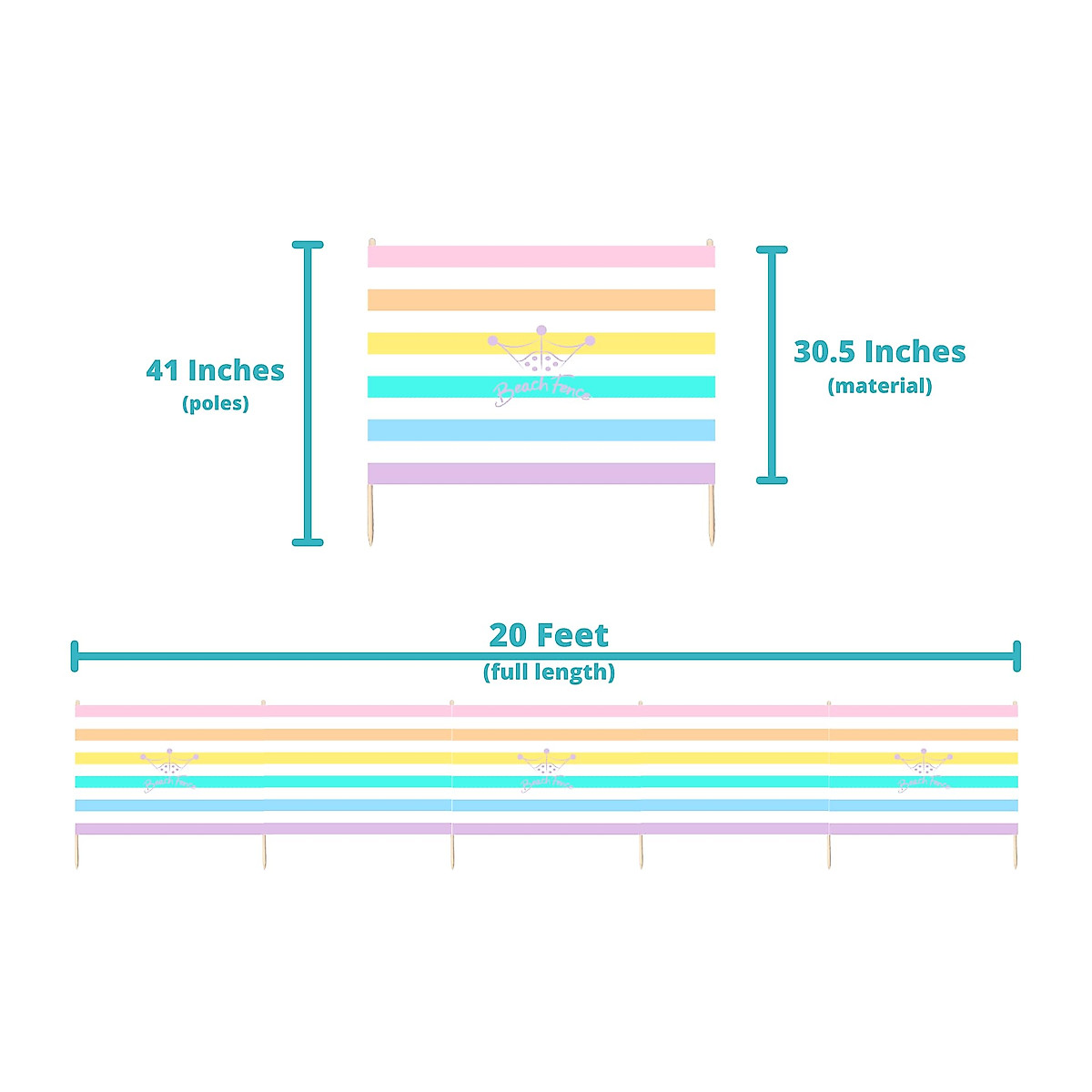 BEACH FENCE Premium 20 ft Beach Windscreen, Privacy Screen, Wind Blocker - Pastel Perfect, Free Rubber Mallet and Carry Bag Included