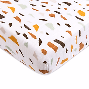 Babyletto 100% Organic Cotton Mini Crib Sheet, GOTS-Certified, Fitted 360°, Ultra-Soft and Breathable Muslin - Terrazzo