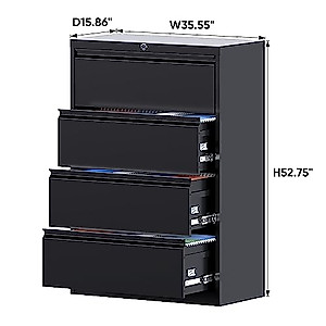 Aobabo 4 Drawer Metal Lateral File Cabinet with Lock,Metal Storage Cabinet for Hanging Files Letter/Legal/F4/A4 Size,Steel Filing Cabinet for Home Office,Assembly Required (Black,4 Drawer)…