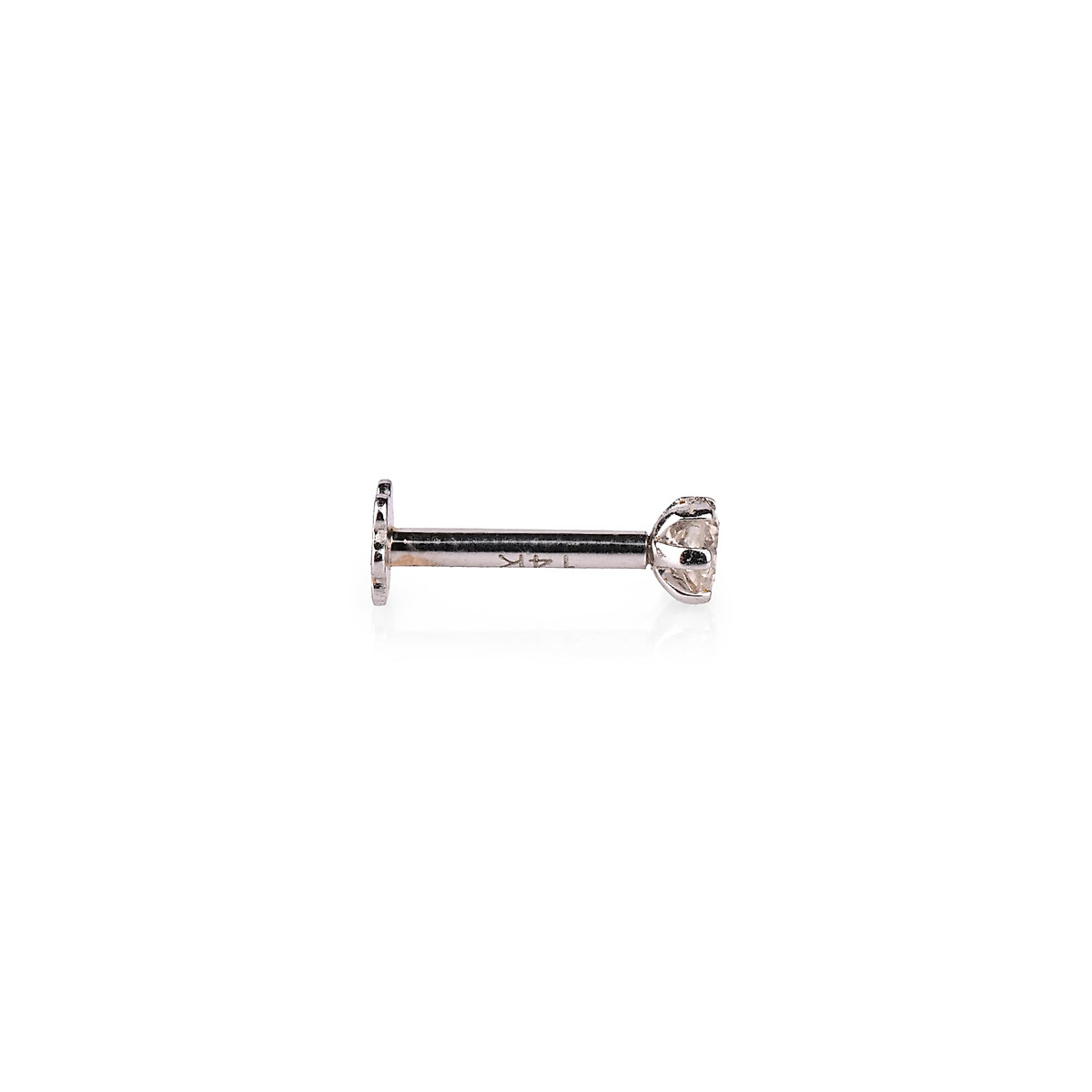 Demira Jewels 0.10 ct Real Diamond 14k White Gold Nose Stud Lip Labret Monroe Ring, 8 mm Long Internally Threaded Screw Post.