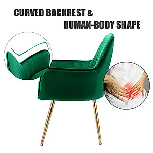 Altrobene Modern Accent Dinging Chair, Velvet Home Office Desk Chair No Wheels, Living Room Bedroom Arm Chair with Golden Finished Metal Legs, Green