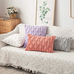 MIULEE Coral Red Throw Pillow Covers 20x20 Set of 2 Spring Decorative Farmhouse Couch Throw Pillows Boho Shells Cute Soft Plush Wool Winter Pillowcases for Bedroom Living Room Sofa