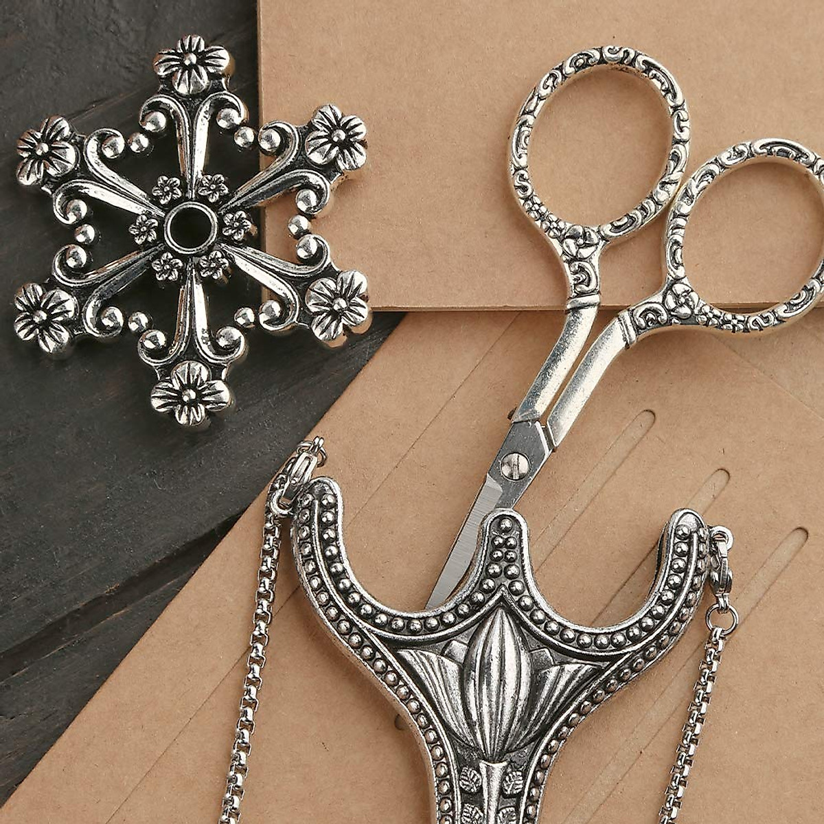 6 Pcs Embroidery Scissors Kit, Golden Exquisite Retro Scissors European Style Stainless Steel Sewing Tools Antique Sewing Scissors for Embroidery, Sewing, Craft, Art Work, and Everyday Use (Silver-1)