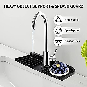 homfanseec Kitchen Sink Splash Guard, Silicone Faucet Handle Drip Catcher Tray, Reusable Faucet Absorbent Mat for Kitchen Sink, Faucet Splash Catcher Kitchen Guard for Faucet Black