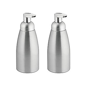 mDesign Modern Metal Aluminum Foaming Soap Dispenser Pump Bottle for Kitchen Sink Countertop, Bathroom Vanity, Utility/Laundry Room, Garage - Save on Soap - Linn Collection - 2 Pack - Brushed/Silver