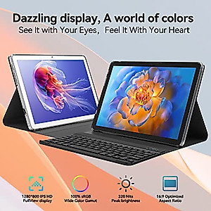 Tablet Android 2024 10 Inch Tablet, 2-In-1 Octa-Core Tablet with 128GB + 1TB Expansion, 13+8MP Dual Camera, 5G WIFI, HD Touch Screen, Tablet with Keyboard, Mouse, Bluetooth, GPS, Foldable Case