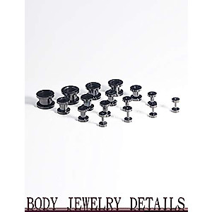 Jenxnjsjo Black Gauges for Ears 14G to 00G Tunnels Ear Stretching Kit Gauge Plugs Gage Stretchers Expander Starter Kits Double Zero Gauging Plug Earrings Set Surgical Stainless Steel for Women Men