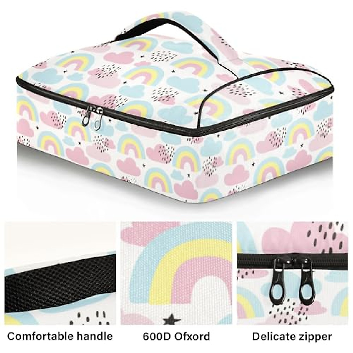 Kcldeci Insulated Thermal Food Carrier Insulated Casserole Carrier for Hot or Cold Food,Rainbow Cloud Insulated Tote Bag for Potluck Cookouts Parties Picnic,Lasagna Lugger