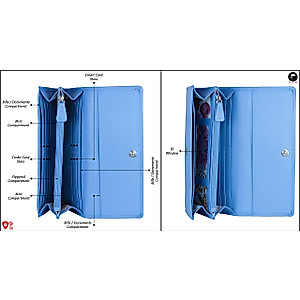 Mou Meraki Women RFID Blocking Real Leather Bifold Wallets For Women-Shield Against Identity Theft (BLUE)