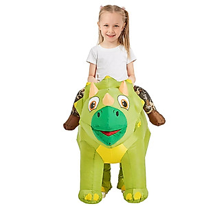 GOOSH Inflatable Dinosaur Costume Kids Triceratops Costume Halloween Dinosaur Blow up Costumes Kids Dinosaur Costumes Toddler (48 inches) Green
