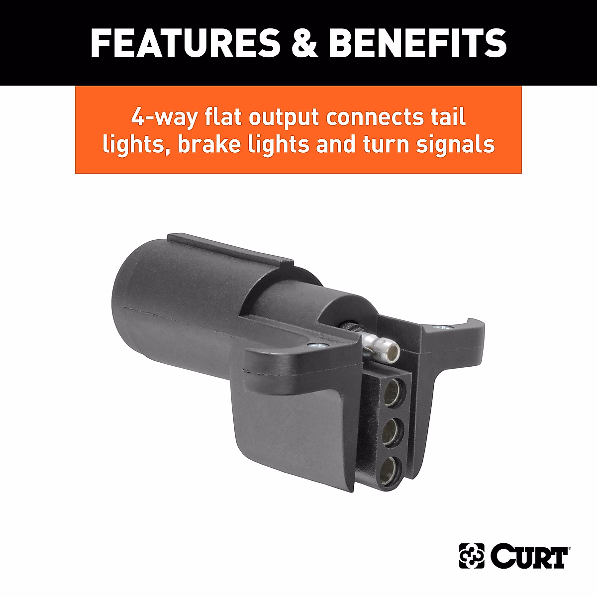 CURT 57620 6-Way Round Vehicle Side to 4-Way Flat Trailer Wiring Adapter , Black