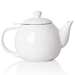 Sweejar Porcelain Tea Pot with Infuser and Lid,Teaware with Filter 28 OZ for Tea/Coffee/Milk/Women/Office/Home/Gift (White)