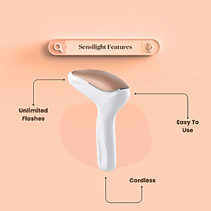 Sensica Cordless SensiLight PRO Rechargeable RPL Hair Removal Device - Permanent IPL for Women and Men - Painless Unlimited Flashes Wireless at Home. Body & Facial Hair Remover - XL Window 1.4x0.5