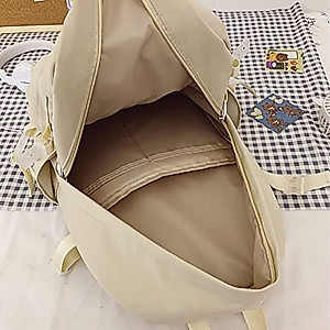 Kawaii Backpack for Teen Girls Aesthetic Student Bookbags with Cute pin bear pendant harajuku school nylon waterproof (black)