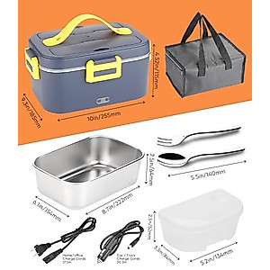 unumac Heated Lunch Box - Electric Lunch Box Food Heater 1.8l for Adults, 3 in 1 Electric Lunchbox Portable Food Warmer for Car/Truck Drivers/Work with Spoon, Fork, Insulated Carry Bag, 12V/24V/110V