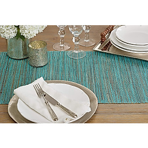 SARO LIFESTYLE 217.TQ14108B Melaya Collection Shimmering Woven Nubby Water Hyacinth Table Runner, 14" x 108", Turquoise