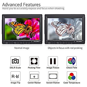 FEELWORLD FW759 7 Inch DSLR Camera Field Monitor HD Video Assist Slim IPS 1280x800 4K HDMI 1080p with Sunshade