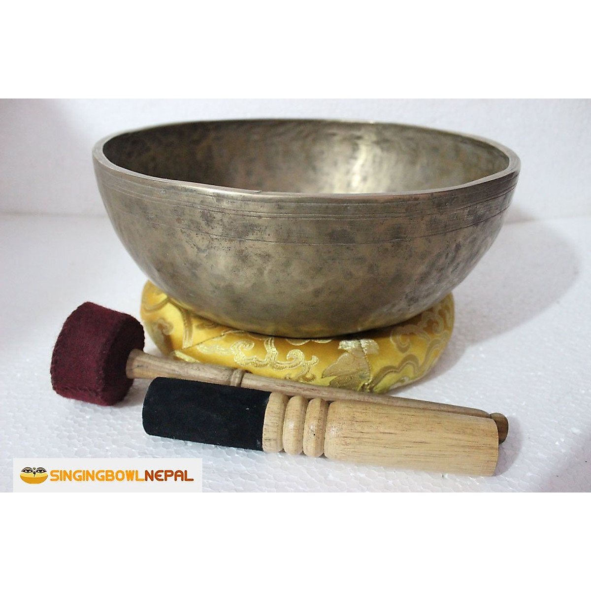 12" Old E Note Tibetan Singing Bowl, Meditation Bowl, Tibetan Bowls, Free Singing Bowl Silk Cushion, Striker and Drum Stick