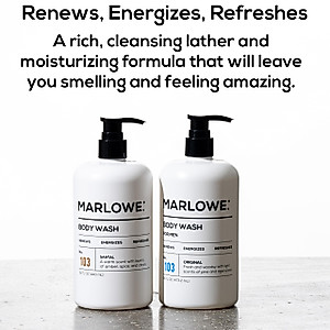 MARLOWE. No. 103 Mens Body Wash 16 oz, Energizing and Refreshing with Moisturizing Natural Willow Bark & Green Tea Extracts, Fresh Pine & Agarwood Scent